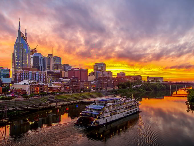 Wait&mdash;this isn't Nashville? A spectacular sunset transforms this riverfront into a scene worthy of country music album cover.