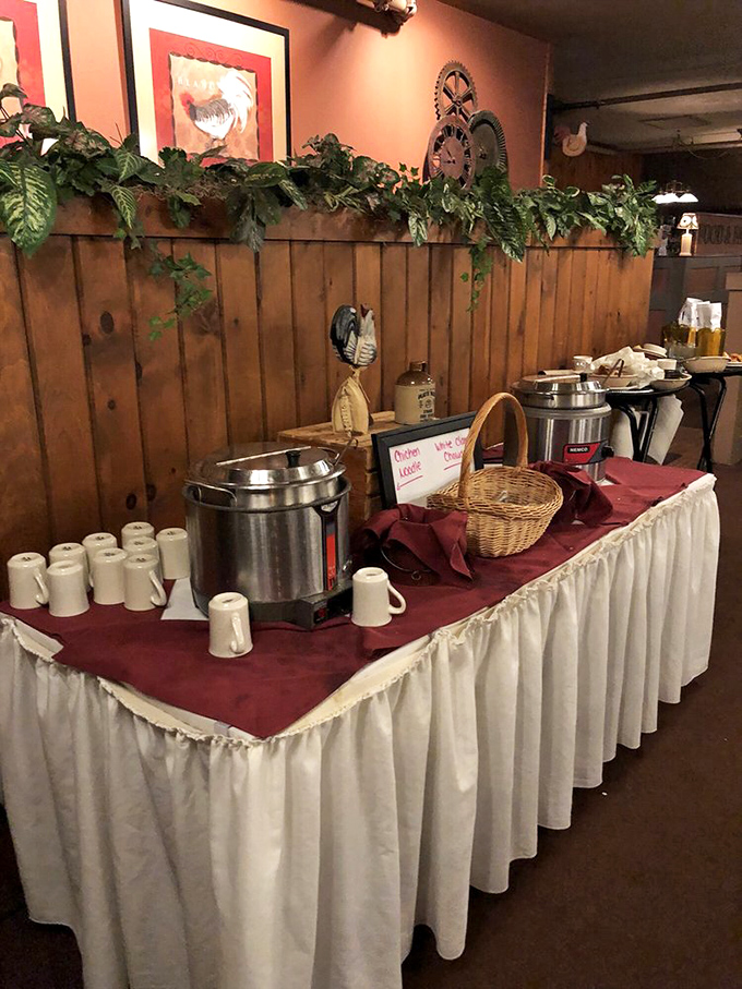 The soup station&mdash;where comfort comes in liquid form. Those warming pots hold the cure for whatever ails you.