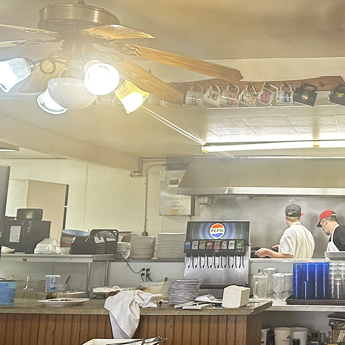 Where breakfast magic happens&mdash;the open kitchen lets you witness the choreography of short-order cooking in all its sizzling glory.