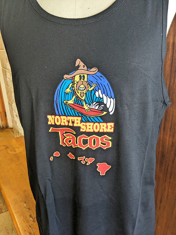 Surf's up on this perfect souvenir – North Shore Tacos' playful logo captures the spirit of where wave-riding culture meets south-of-the-border flavors.