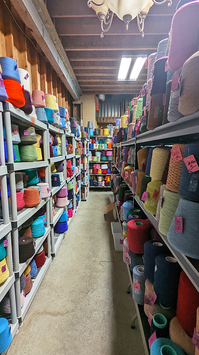 A rainbow of possibilities! This yarn collection would make any crafting enthusiast weak in the knees&mdash;enough colors to create a sweater for every day of the year.