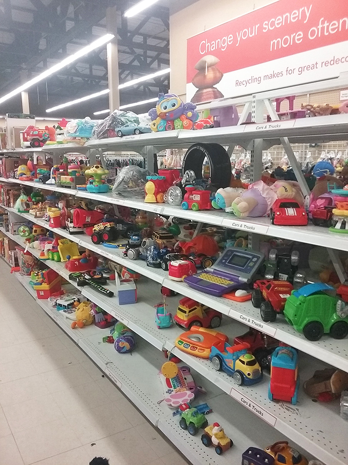 Toy heaven that makes grandparents' wallets sigh with relief. Why pay $50 for plastic that will be forgotten in a week?
