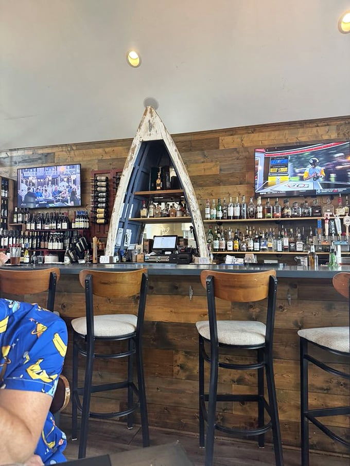 The boat-inspired bar shelving isn't just clever design&mdash;it's a reminder that your next cocktail has maritime heritage in its DNA.