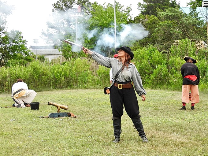 Historical reenactors bring the past to life during the Buccaneer Bash. Nothing says "educational family fun" like controlled explosions and period costumes.