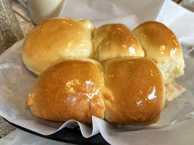 Fresh-baked rolls with a golden sheen that would make King Midas jealous. Carb-counters, look away now.