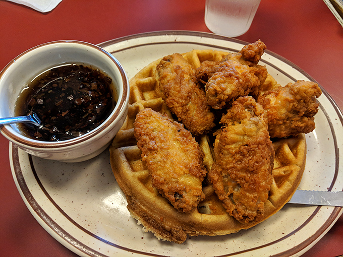 Chicken and waffles: the breakfast-lunch alliance that proves opposites not only attract but create culinary magic when they meet on a plate.