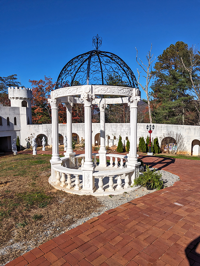 An elegant gazebo offers the perfect spot for proposals, portraits, or just pretending you're in a Jane Austen novel.