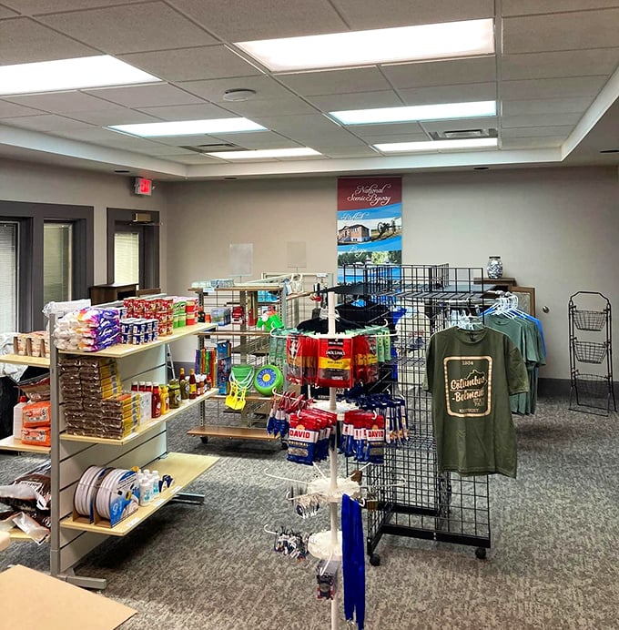The gift shop: where "I'm just browsing" turns into "I need this Columbus-Belmont t-shirt, three magnets, and that jar of local honey."