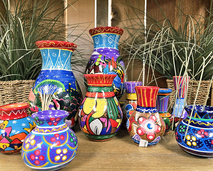 Hand-painted ceramic vases burst with color and character—Southwestern style without the souvenir shop markup.