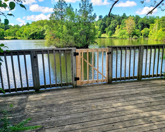 Kingswood Lake offers a peaceful wooden deck where you can contemplate life's big questions or simply watch the ripples spread across the water like thoughts.