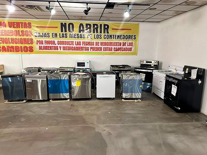 Kitchen appliance lineup that would make a home chef weep with joy. Dishwashers and ranges and microwaves, oh my!