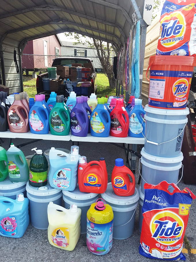 Cleaning supply stockpile that would make your grandmother nod with approval&mdash;pandemic shopping habits die hard in bargain paradise.