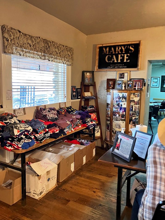 The merch corner proves you're not just at a restaurant but a destination worthy of taking home a souvenir.