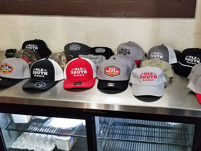 Ole South merchandise—because sometimes a hat is the only way to prove you survived the portion sizes.
