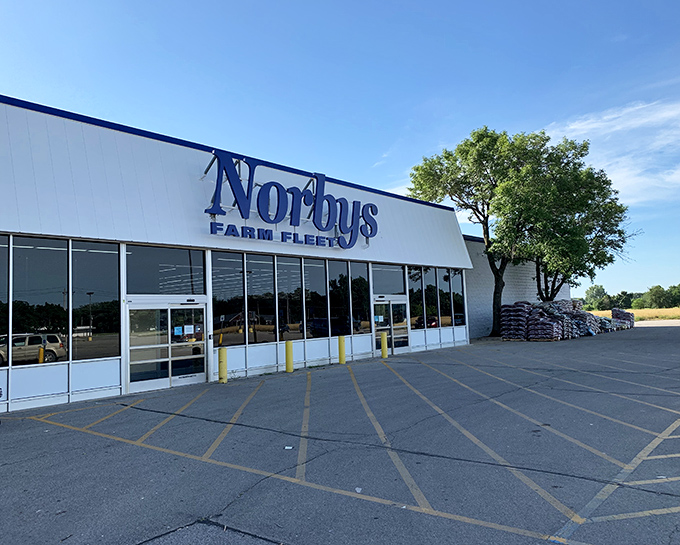 Norby's Farm Fleet caters to rural needs with practical merchandise, bridging the gap between agricultural necessity and household basics.