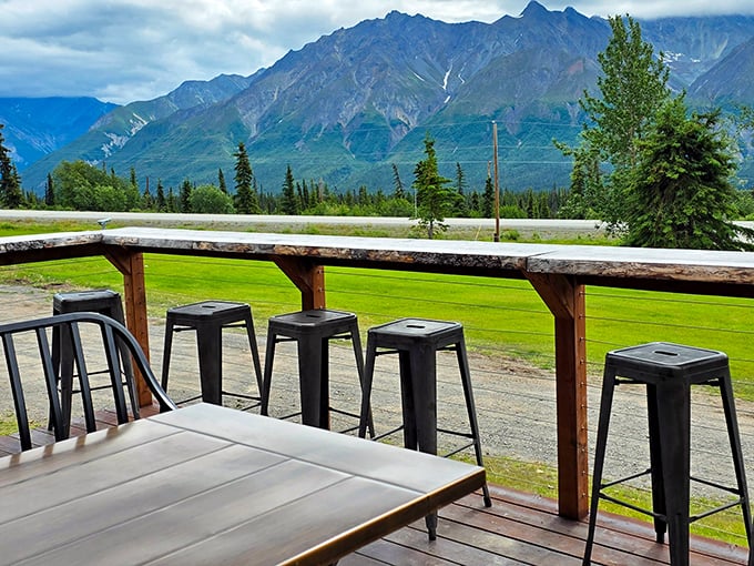 The outdoor patio where your coffee comes with a side of mountain majesty. Those peaks aren't a backdrop&mdash;they're dining companions.