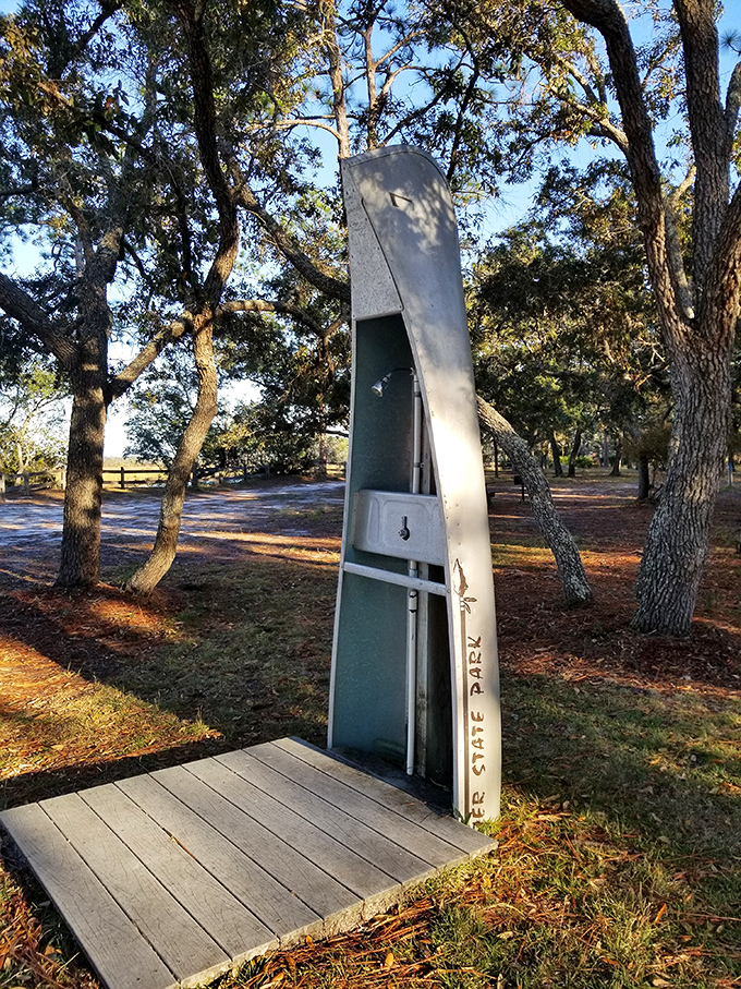 The world's most scenic shower. Nothing says "authentic outdoor experience" like rinsing off under a canopy of Florida sky.