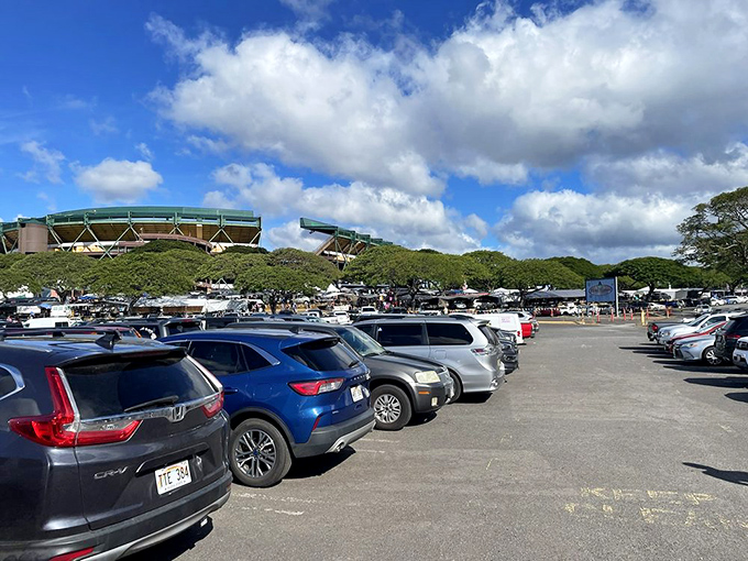 The parking lot view reveals the true scale of this shopping marathon. Your car will be heavier on the way out&mdash;guaranteed.