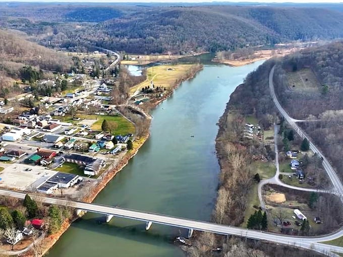 From above, Tionesta reveals its perfect positioning. Not just a town by a river, but a community shaped by it.