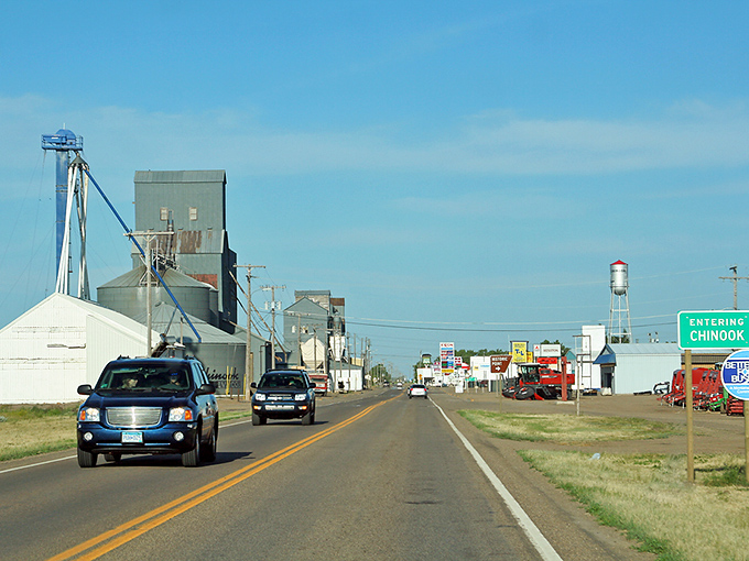 The road to Chinook reminds us that in Montana, "just down the road" might mean 30 miles, and that's considered convenient shopping.