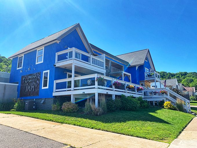 The brilliantly blue Roam Inn stands ready to welcome weary travelers with that "you're finally on vacation" feeling we all crave.