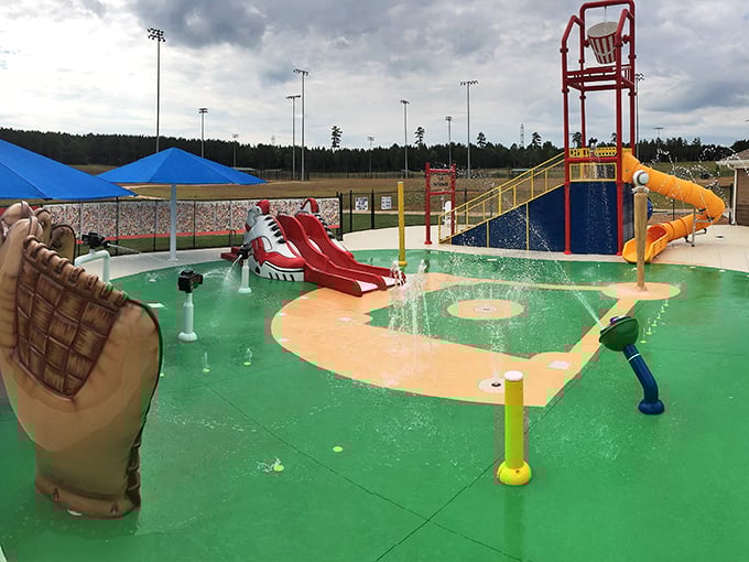 This baseball-themed splash park hits a home run for family fun. Kids can slide into home plate without getting a single grass stain.