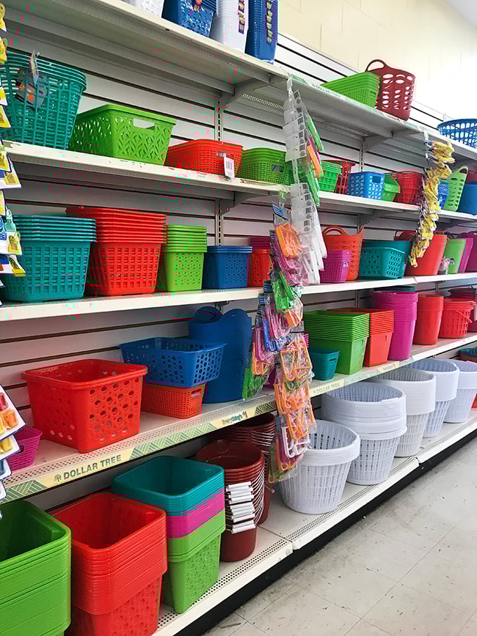Storage solutions in every color of the rainbow. Marie Kondo would have a field day organizing her life with these cheerful baskets.