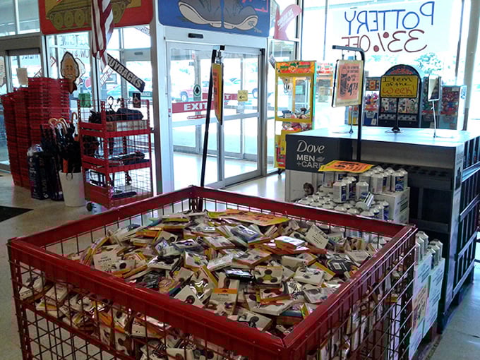 Bargain bin archaeology at its finest! Dig through this treasure trove near the entrance where unexpected finds reward the patient explorer.