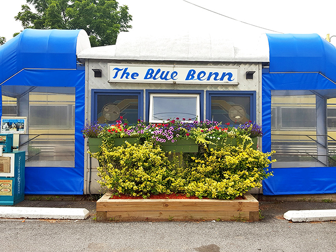The Blue Benn Diner, where flower boxes soften the chrome edges of this classic dining car. Comfort food served with a side of nostalgia.