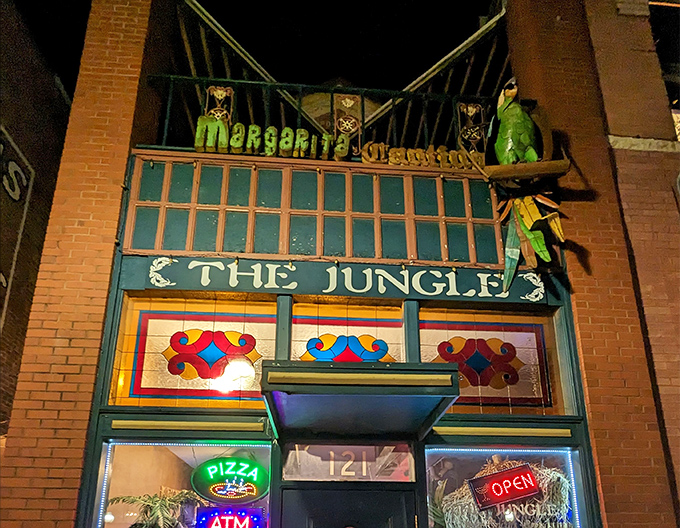 The Jungle's neon glow transforms nighttime Guthrie into something unexpected&mdash;part small-town charm, part tropical getaway.