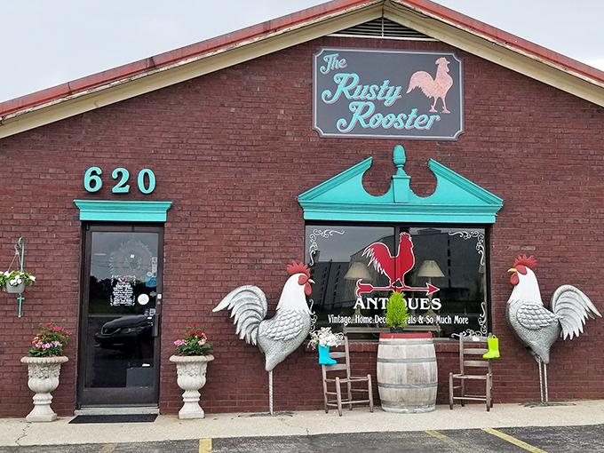 The Rusty Rooster isn't just a clever name&mdash;it's an antique shop where even the decorative fowl outside seem to be having a good time.
