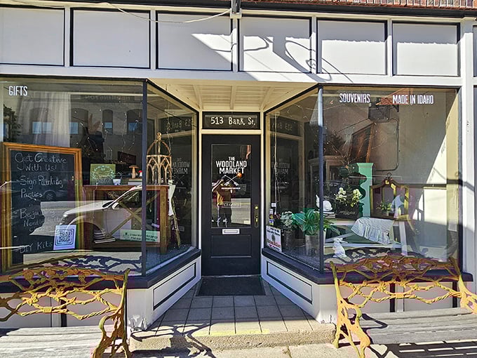 The Woodland Market's inviting storefront offers locally-made treasures&mdash;because the best souvenirs aren't mass-produced, they're crafted with Idaho heart.