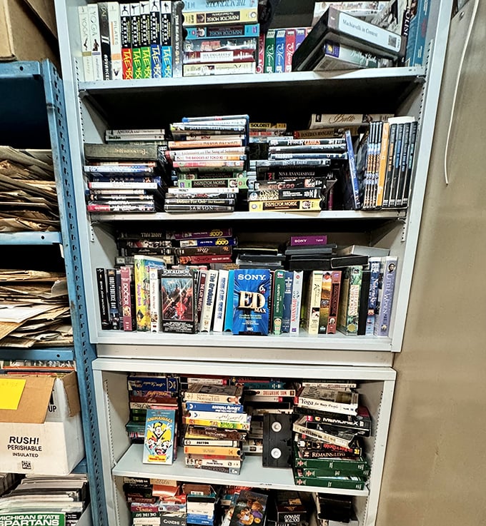 Beyond books, this media treasure trove houses VHS tapes and DVDs &ndash; analog entertainment for those who remember the joy of "Be Kind, Rewind."