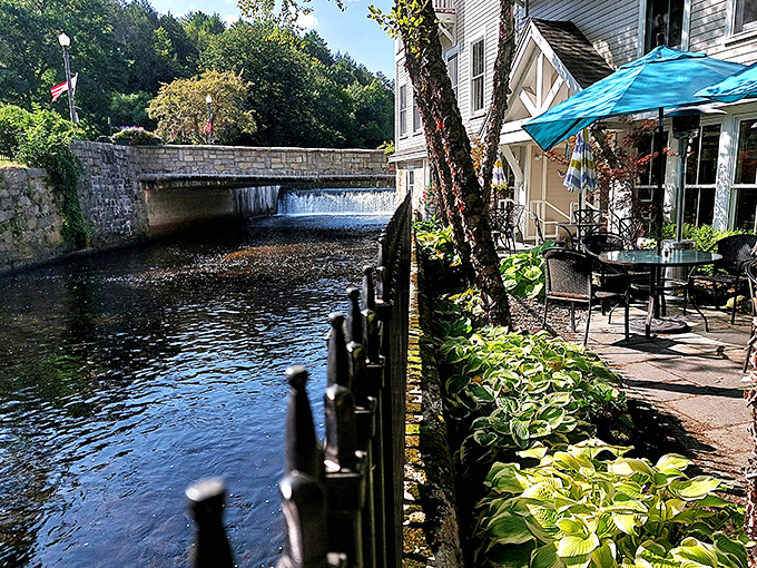 Riverside dining doesn't get more literal than this. The Waterhouse Restaurant offers meals with a soundtrack of rushing water and birdsong.