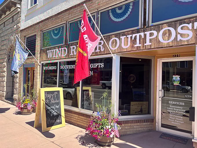 Wind River Outpost's welcoming storefront invites visitors to bring home a piece of Wyoming, with patriotic flair that feels perfectly at home.