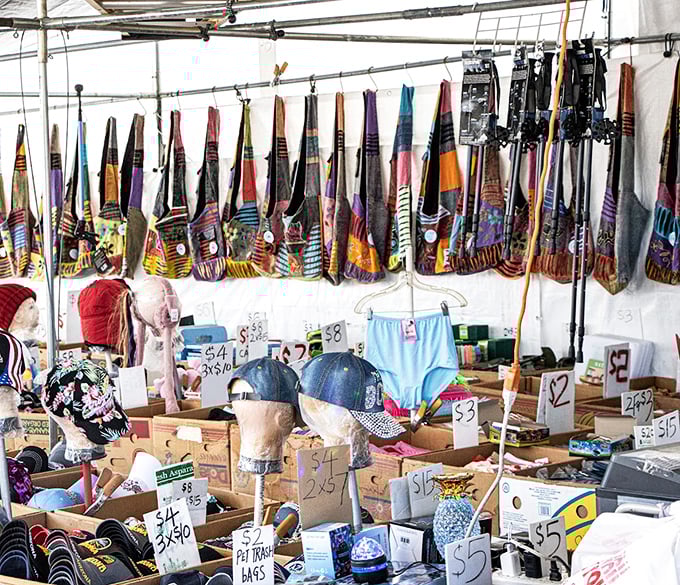 A bohemian bazaar of colorful bags and accessories that would make any festival-goer or free spirit stop in their tracks.