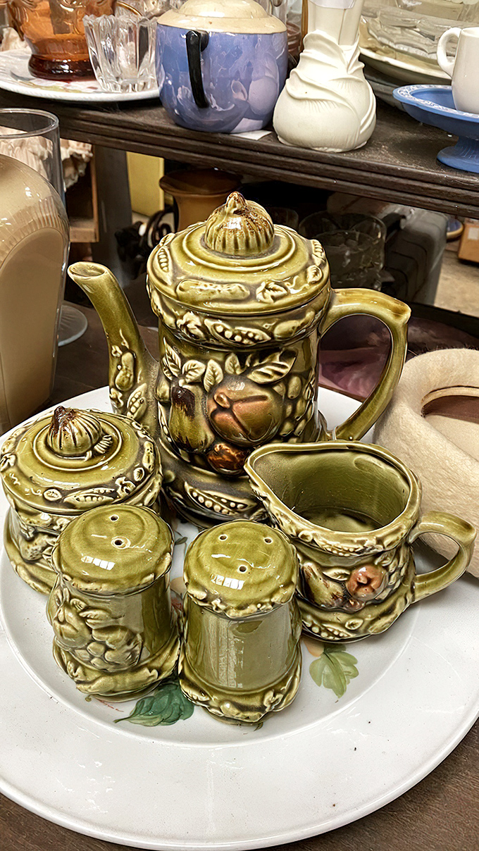 Grandma's olive green tea set didn't just serve beverages—it served memories. Sunday afternoons and gossip included at no extra charge.