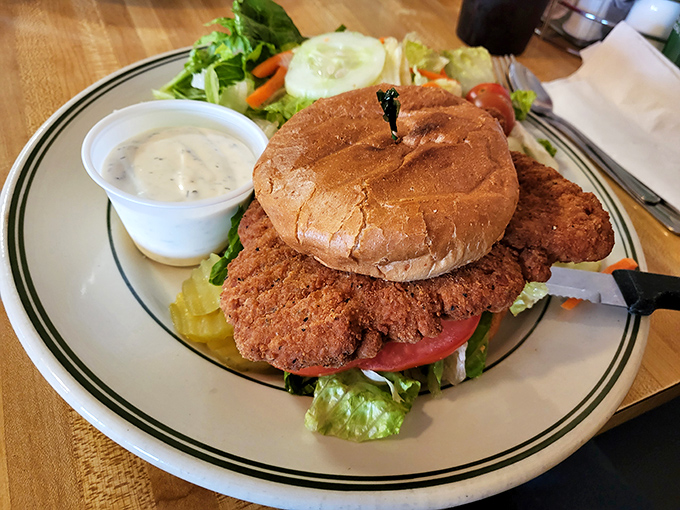 A chicken sandwich that doesn't need Instagram filters to impress&mdash;just honest ingredients stacked higher than an Alaskan snow drift.