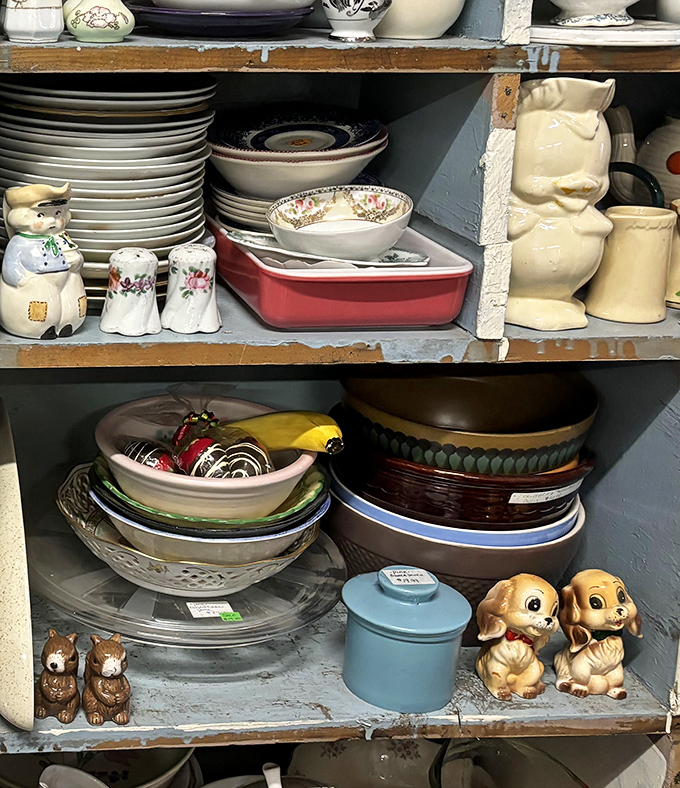 Grandmother's china meets retro kitchenware in this culinary time capsule. Those salt and pepper shakers have probably witnessed thousands of family dinners.