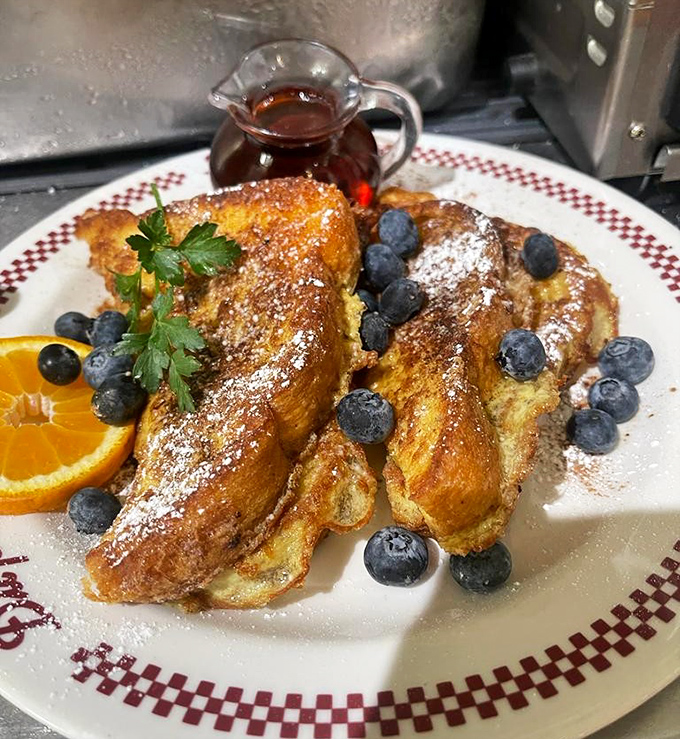 French toast that makes you question all other breakfast choices &ndash; blueberries and syrup sealing the deal.