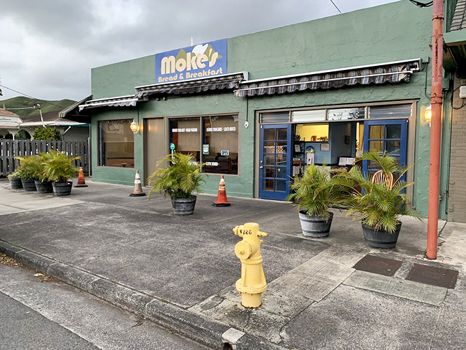 The modest exterior belies the breakfast treasures within. Those potted palms are basically saying "Aloha, come get pancakes."