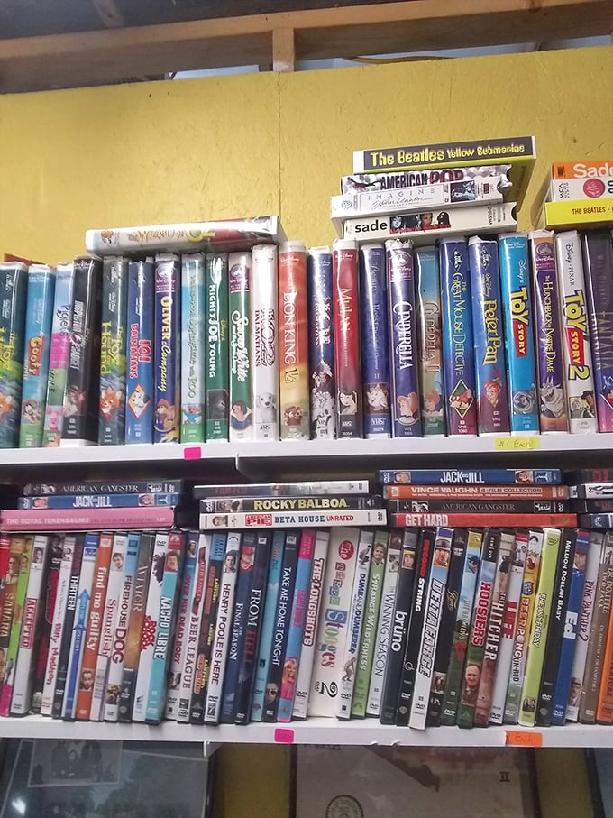 VHS and DVD nostalgia corner. Remember when "be kind, rewind" was life advice and not a vintage saying?