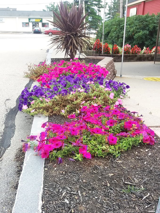 Vibrant flower beds add splashes of color throughout the complex, proving Kittery's commitment to beauty extends beyond fashion.
