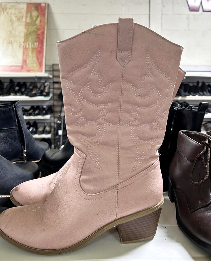 These blush cowboy boots weren't made just for walking—they're made for strutting down Broadway after finding them at a fraction of retail.