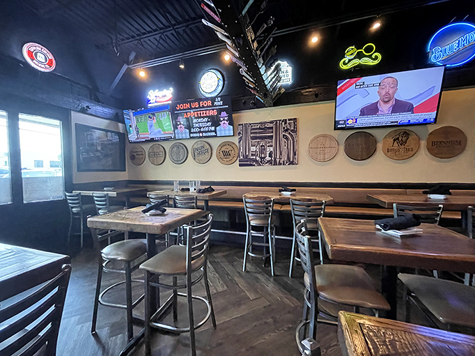 Wooden tables, barrel accents, and TVs tuned to the game&mdash;this isn't just seating, it's the perfect backdrop for making memories.