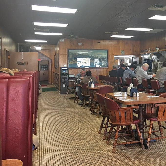 Where conversations flow as freely as the coffee &ndash; wooden chairs, red vinyl booths, and tables that have hosted countless Montana mornings.