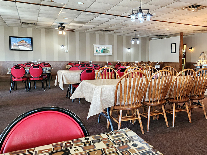 More seating means more happy people, and those wooden chairs have supported countless satisfied diners over the years.