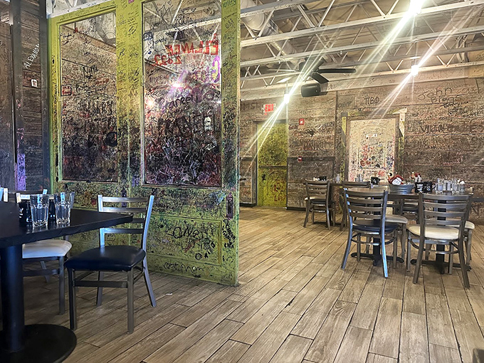 Wooden floors, exposed ceiling, and walls of memories create the perfect backdrop for breakfast magic. Simplicity that lets the food be the star.