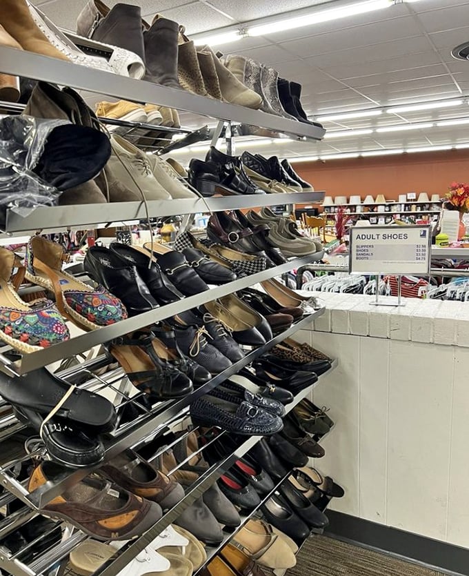 The shoe department: where $8 can transform your footwear game. From practical loafers to statement pieces, it's a podiatrist's paradise at accountant-approved prices.
