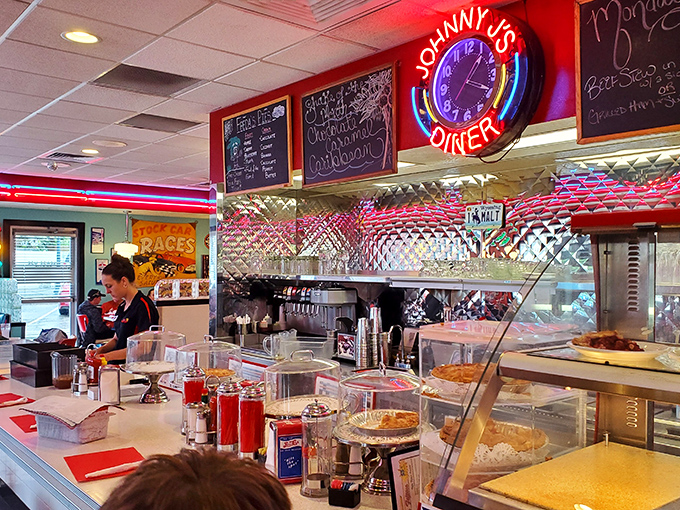 The heart of the operation&mdash;where orders fly, coffee brews, and pies tempt from behind glass with shameless abandon.